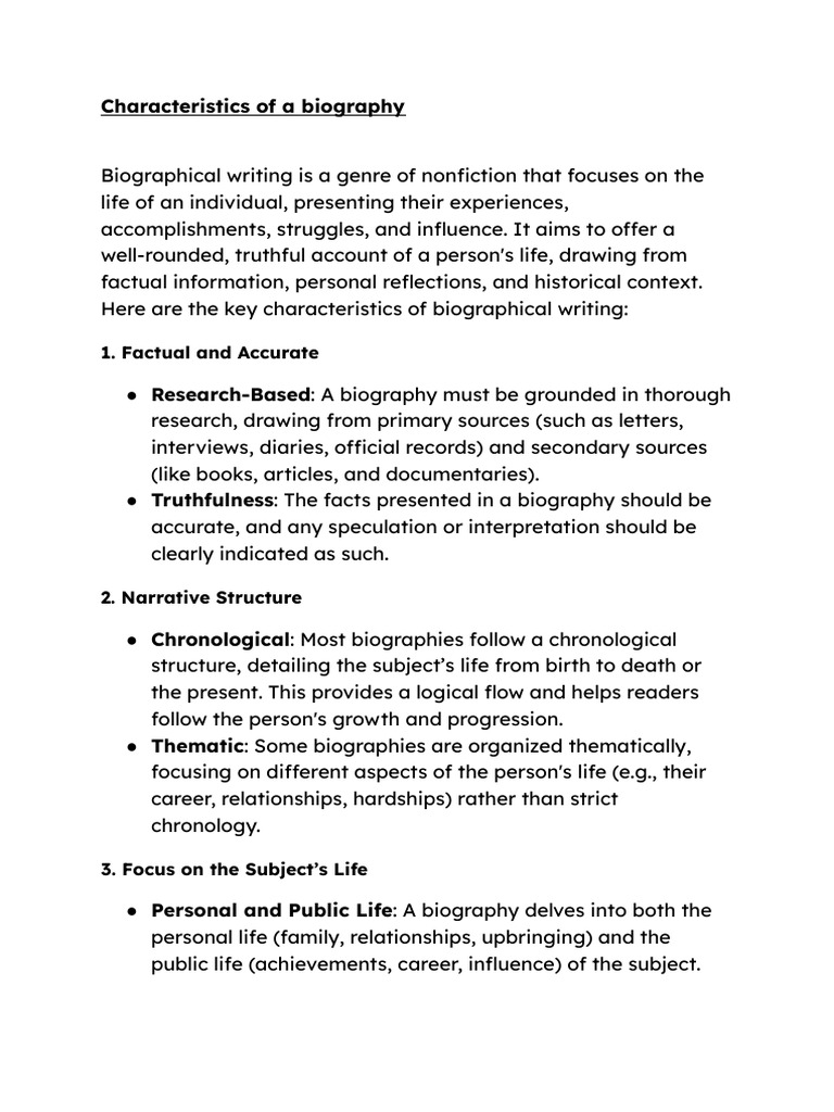 Characteristics of A Biography | PDF | Biography | Narrative