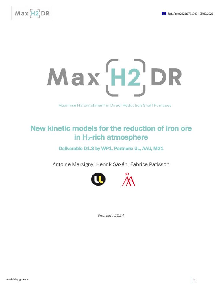 MaxH2DR D3 D1.3 A New Kinetic Model For The Reduction of A Single Iron ...