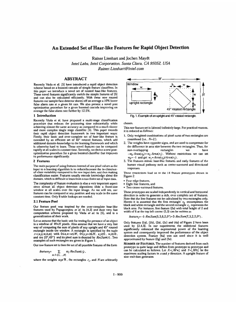 an extended set of haar-like features for rapid object detection | PDF