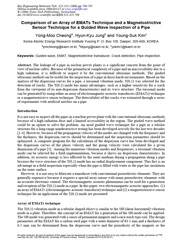 Comparison of An Array of EMATs Technique and A Magnetostrictive Sensor Technique For A Guided ...