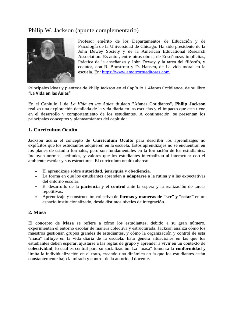 Philip W. Jackson (Apunte Complementario) | PDF | Plan de estudios ...