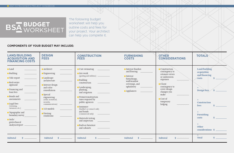 2021 BSA HPH BudgetWorksheet | PDF | Architect | Real Estate