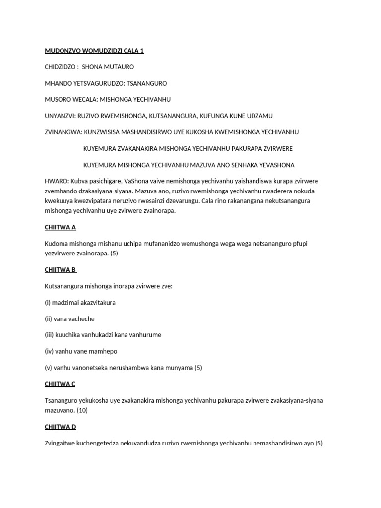 Shona Cala Ordinary Level | PDF