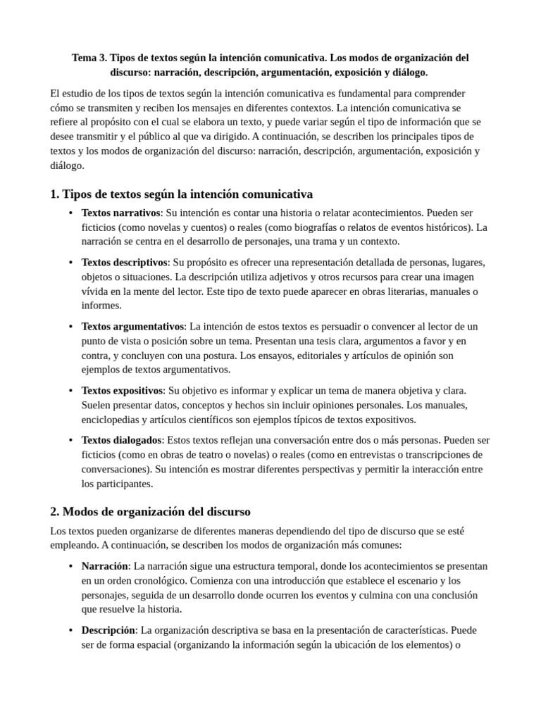Tema 3. Tipos de textos según la intención comunicativa. Los modos de ...