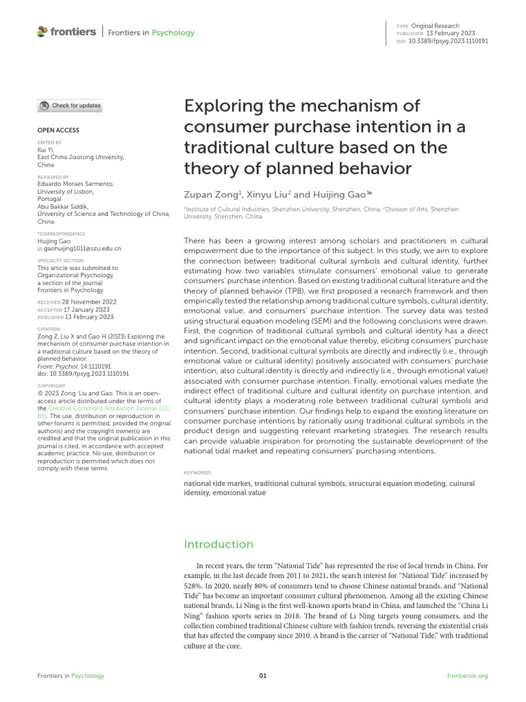 Exploring The Mechanism of Consumer Purchase Intention in A Traditional ...