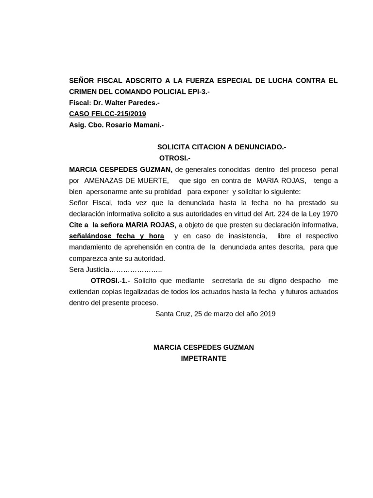 SOLICITA CITACION A DENUNCIADOS | PDF