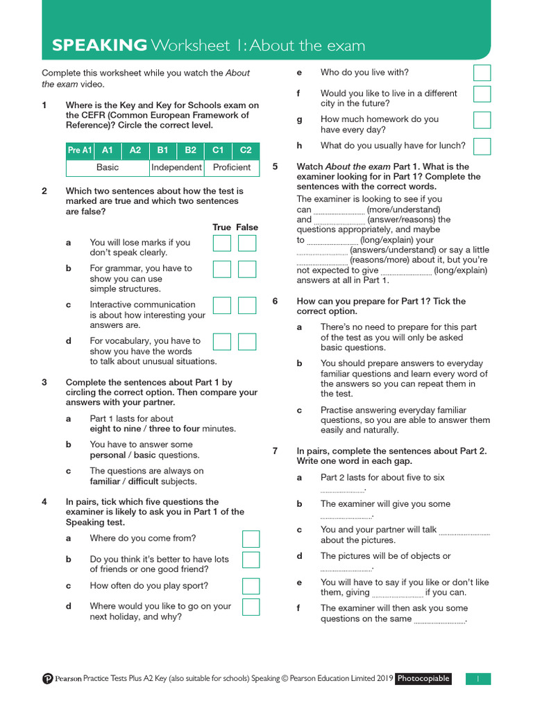 PTP_A2_Key_Speaking_Worksheets (1) | PDF