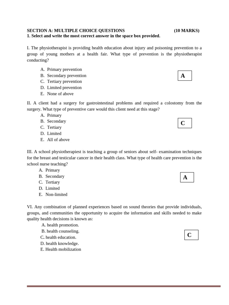 Health Promotion Exam Questions & Answers | PDF | Communication ...
