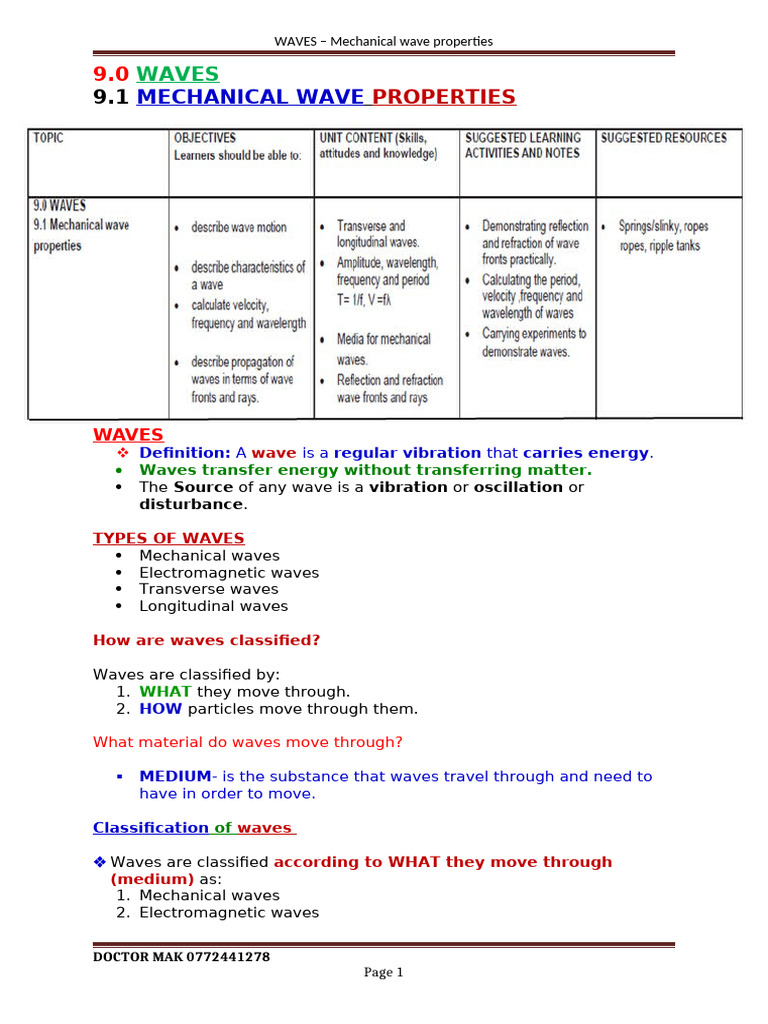 9 1 Mechanical Wave Properties My Nc Notes Pdf Waves Refraction
