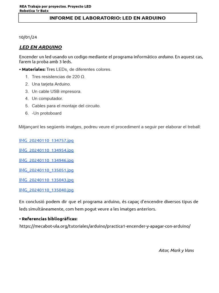 Informe Led Arduino | PDF