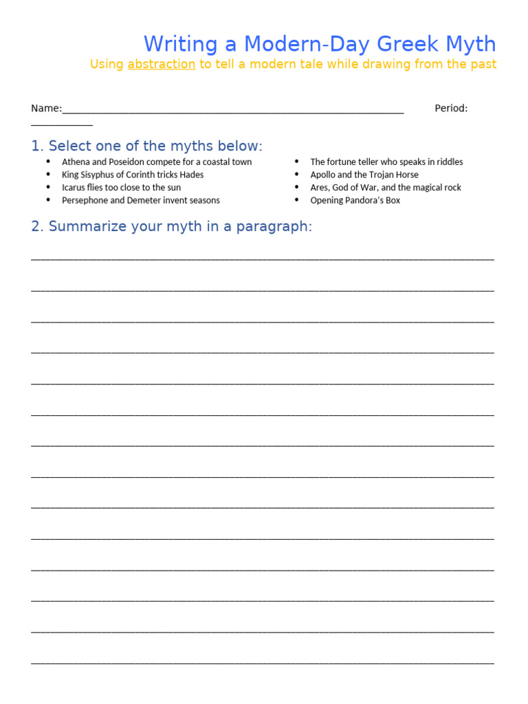 ACTV Modernized Myths - Student Worksheet | PDF | Greek Mythology ...