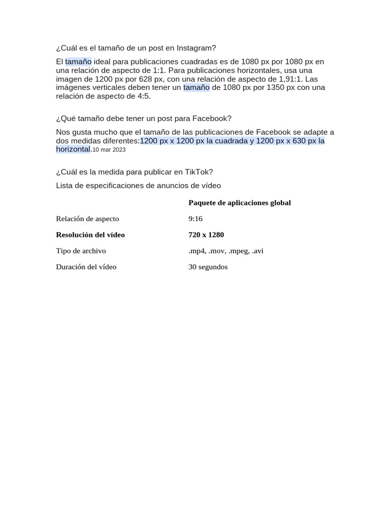 Guía de Tamaños para Redes Sociales | PDF