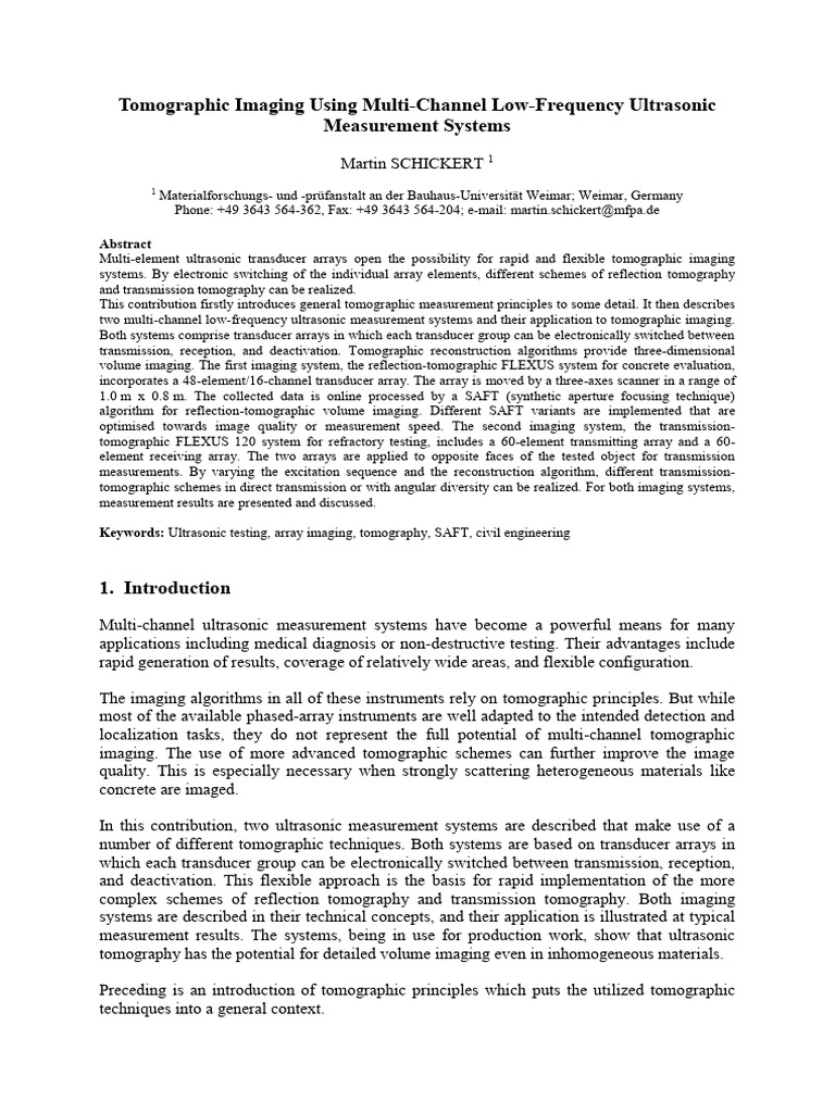 Tomographic Imaging Using Multi-Channel Low-Frequency Ultrasonic Measurement Systems - Schickert ...