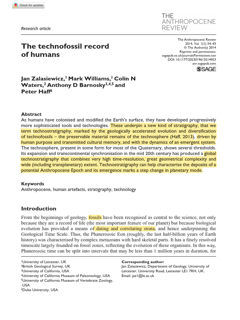 Zalasiewicz TechnofossilRecord | PDF | Anthropocene | Geologic Time Scale