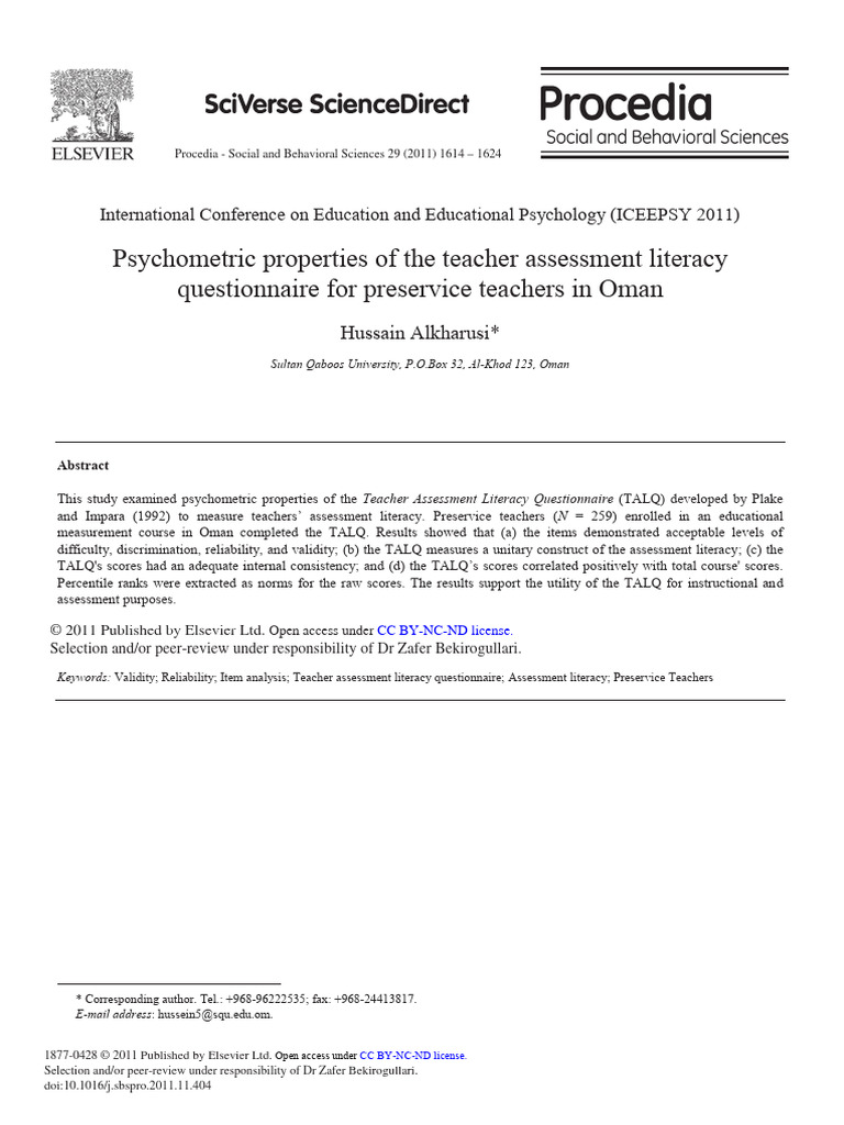 Psychometric Properties of The Teacher Assessment Literacy ...