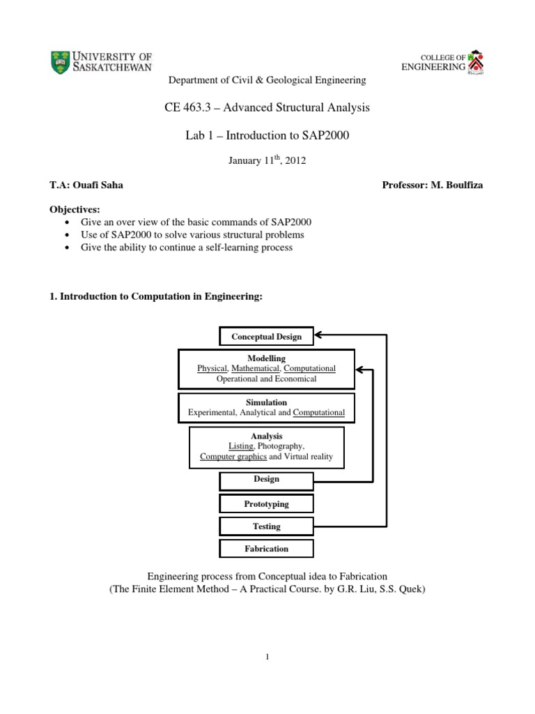 CE 463.3 - Advanced Structural Analysis Lab 1 - Introduction To SAP2000 | PDF | Finite Element ...