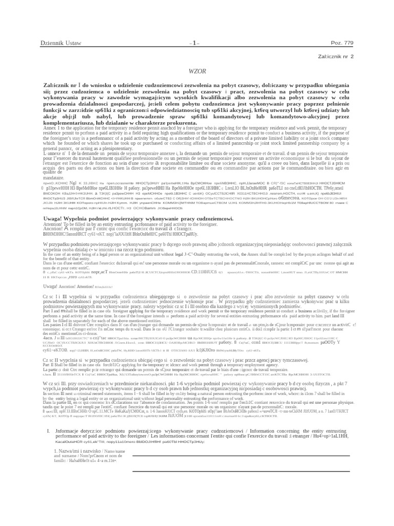 Zalacznik NR 1 Do Wniosku o Udzielenie Zezwolenia Na Pobyt Czasowy I Prace | PDF