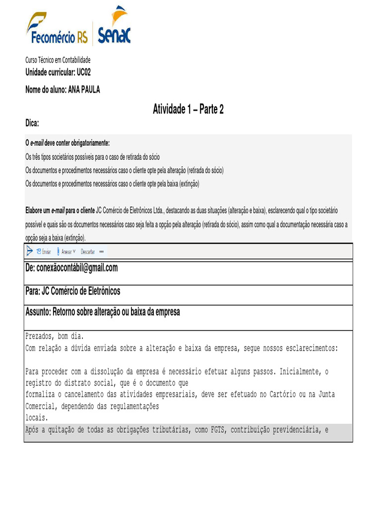 Atividade 1 - Uc 02 Modelo Entrega Email | PDF