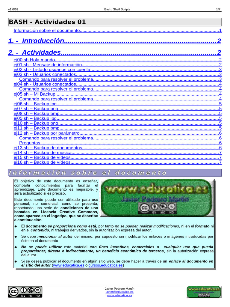 Bash Shel Scripts Actividades 01 | PDF | Apoyo | Archivo de computadora