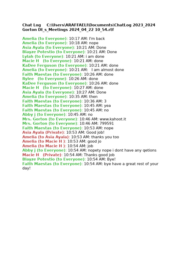 ChatLog 2023 - 2024 Gorton DI - S - Meetings 2024 - 04 - 22 10 - 54 | PDF