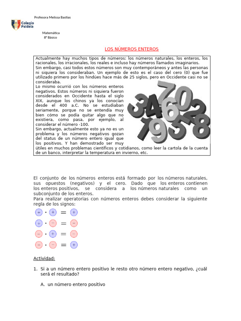 N°enteros | PDF | Métodos y materiales de enseñanza