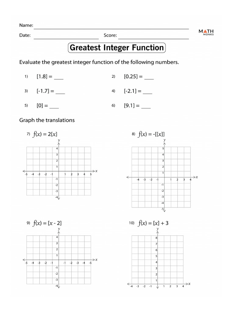 Greatest Integer Function Worksheet With Answers | PDF