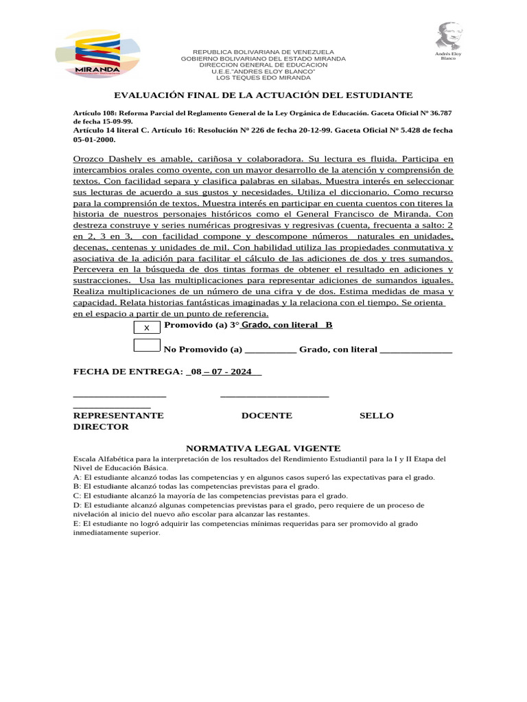 Boletas Con Literal Listas | PDF | Educación primaria | Venezuela