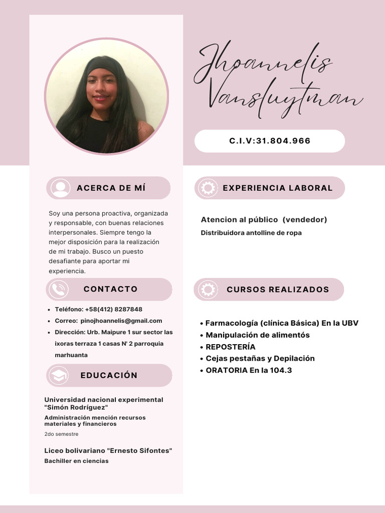 Curriculum Vitae de Mujer Profesional Con Foto Femenino Rosa - 20240206 - 140513 - 0000 | PDF