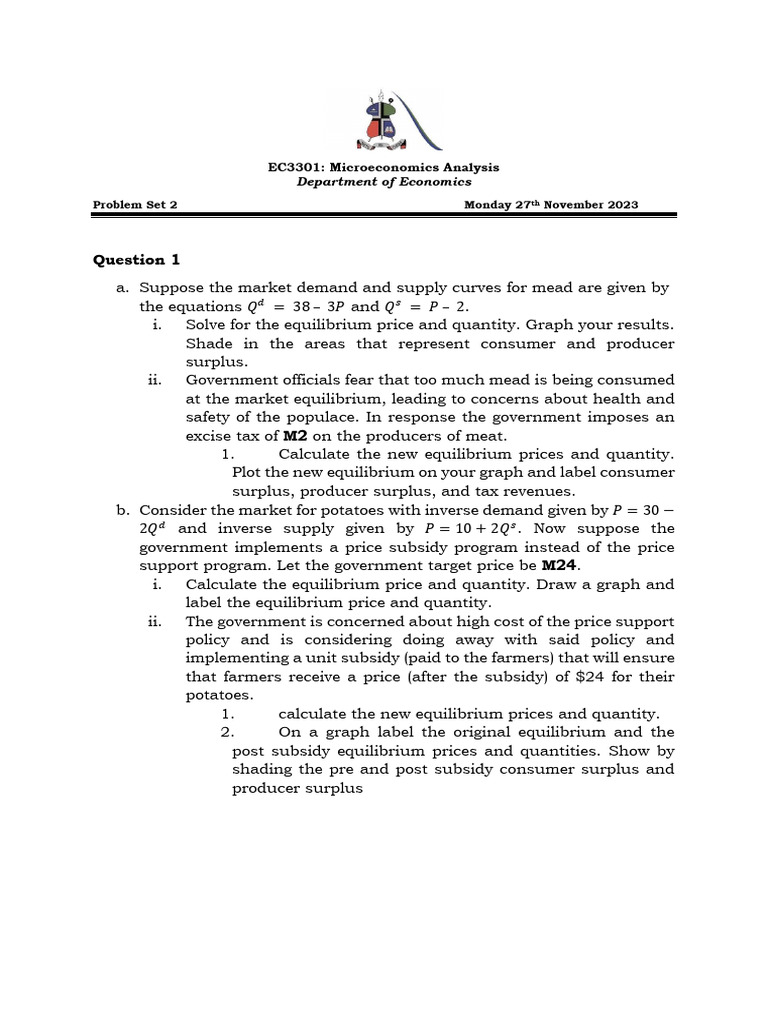 EC3301 - Problem Set 2 | PDF | Finance & Money Management