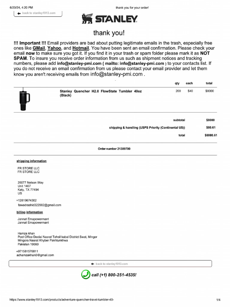 Jannat BLACK STANLEY INVOICE | PDF