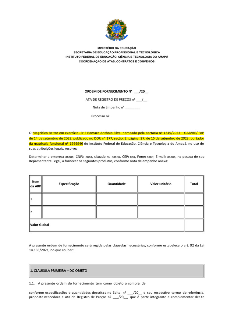 ANEXO II - Minuta Ordem de Fornecimento | PDF | Direito Privado | Justiça