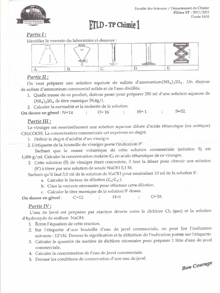 ETLD - TP - Chimie 1 | PDF