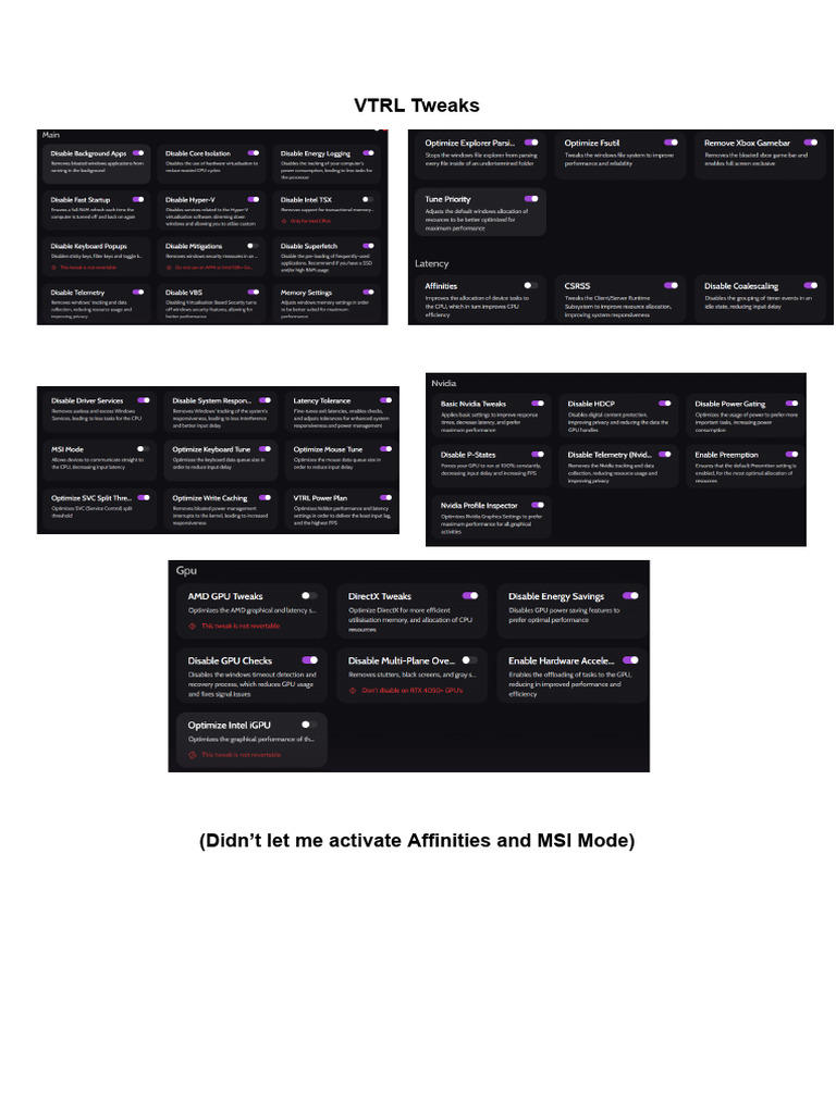 VTRL Tweaks for Gaming Optimization | PDF