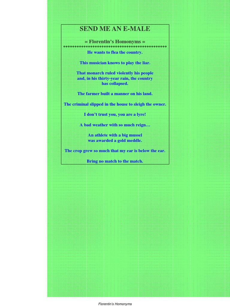 Send Me An E-Male: Florentin's Homonyms | PDF | Vocabulary | Human ...