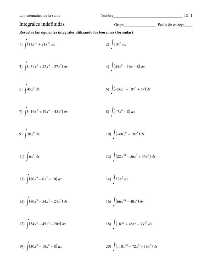 Integrales Indefinidas | PDF | Integral | Conceptos matemáticos