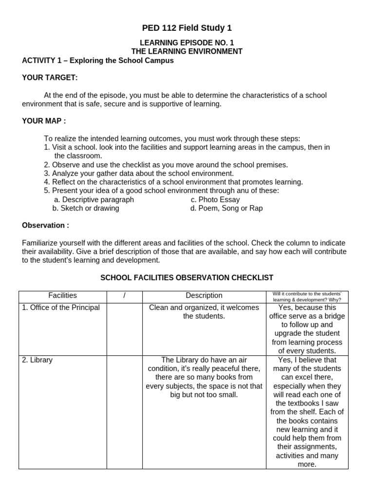Learning Episode 1 Field Study 1 3 | PDF | Classroom | Teachers