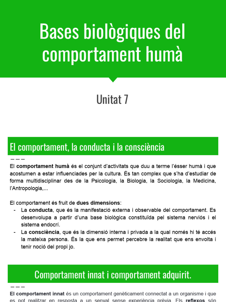 10 - Unitat 7. Bases Biològiques Del Comportament Humà. 23-24 | PDF