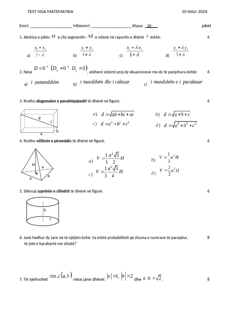 TEST Nga MATEMATIKA 2024 | PDF
