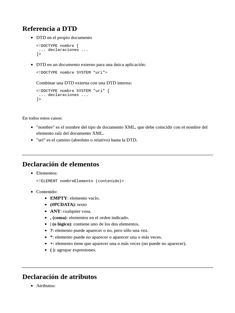 Resumen DTD | PDF | Xml | Formatos de serialización de datos