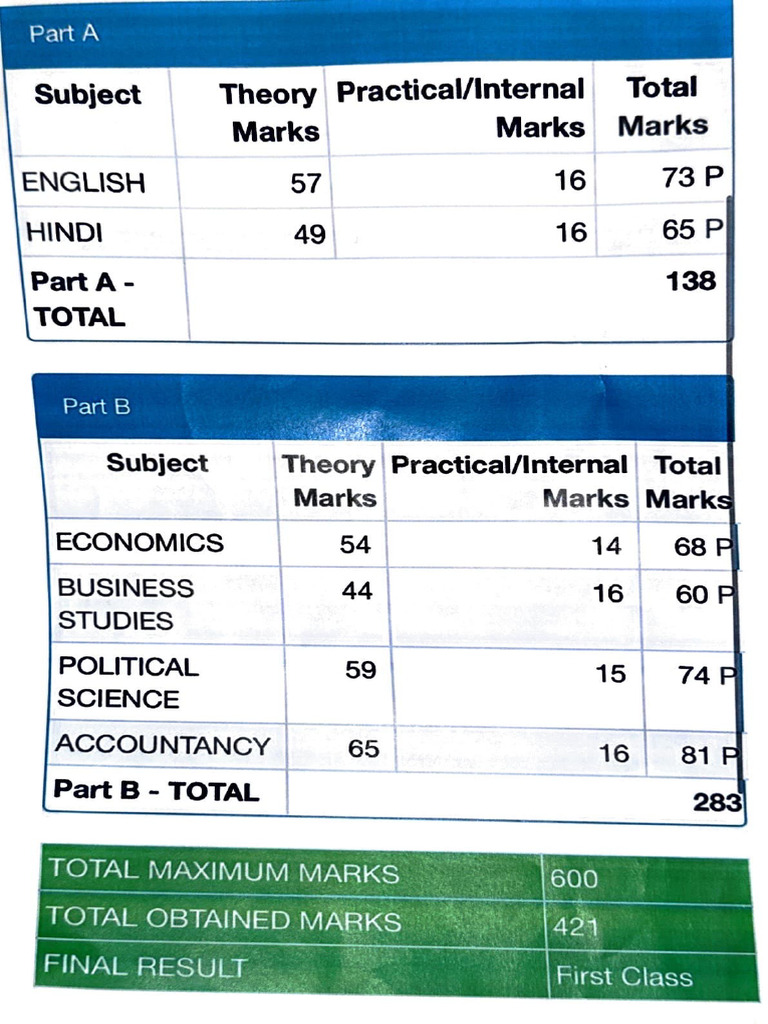 12th Marks Card | PDF
