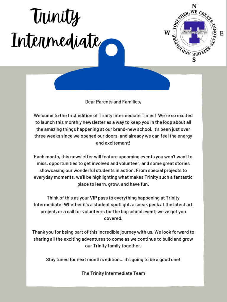 Trinity Intermediate First Newsletter | PDF