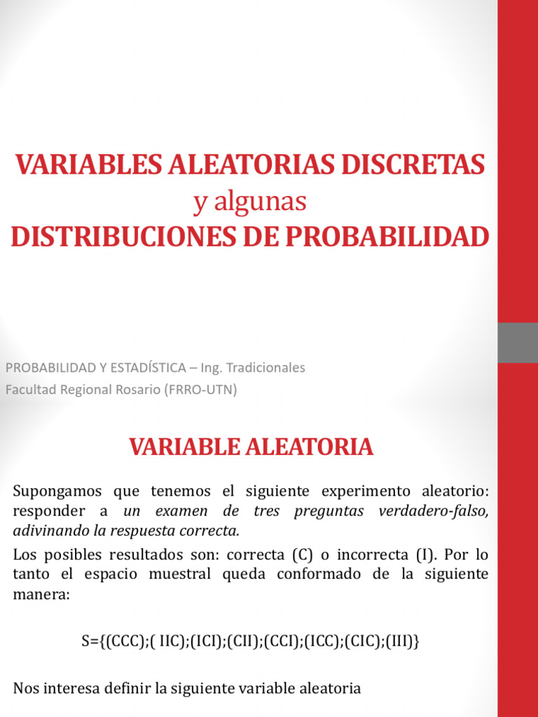 Variables Aleatorias Discretas | PDF | Variable aleatoria | Teoría de probabilidad