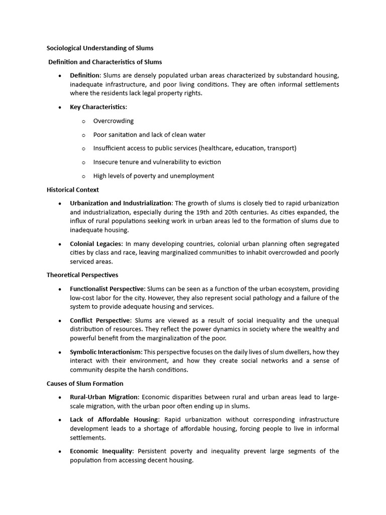 Sociological Understanding of Slums | PDF | Slum | Urbanization