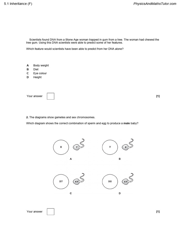 5.1 Inheritance (F) QP | PDF | Zygosity | Dominance (Genetics)