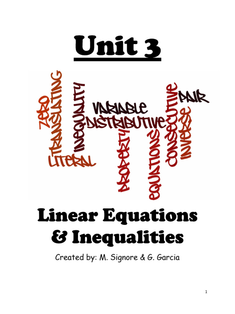 Unit 3 - Linear Equations and Inequalities | PDF | Algebra | Inequality ...