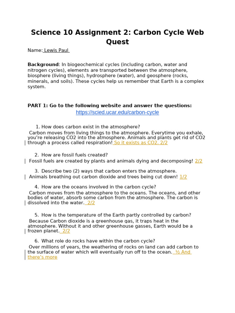 Carbon Cycle Webquest Assignment | PDF | Carbon Cycle | Carbon Dioxide