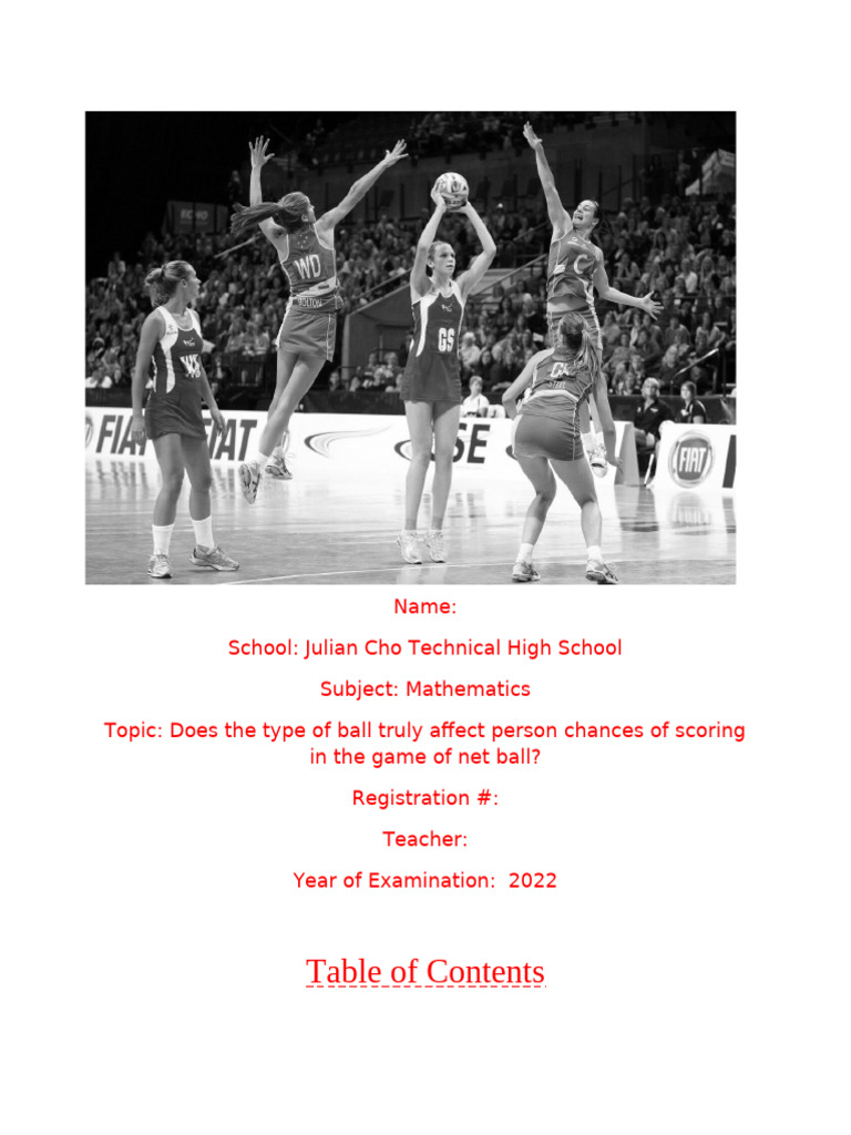 Maths S B A Netball | PDF | Chart | Experiment