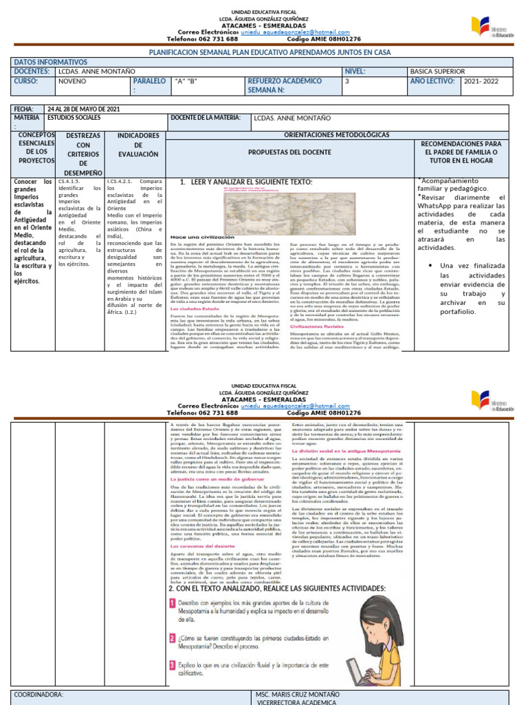 Refuerzo Academico Estudios Sociales - 9no Año A, B | PDF