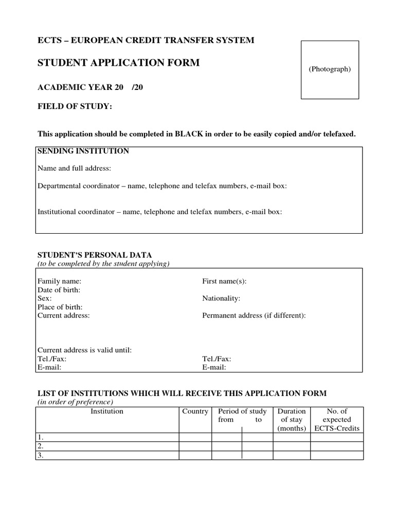 ECTS Student Application Form | PDF | Academic Degree | Academic Term