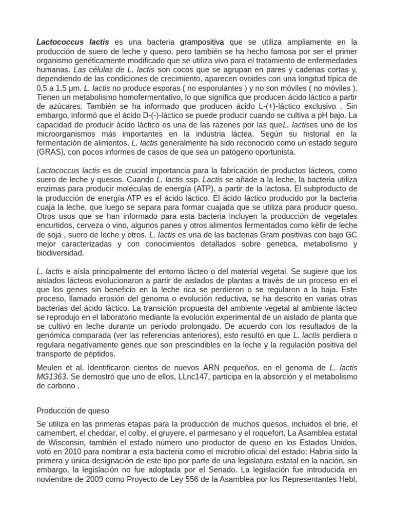 Importancia de Lactococcus lactis en lácteos | PDF | Las bacterias ...